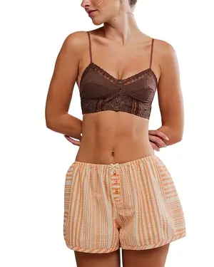 Free People Striped Boxer Shorts - Coral Combo