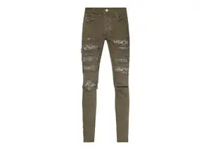 Amiri Distressed Bandana Thrasher Skinny Jeans - Olive