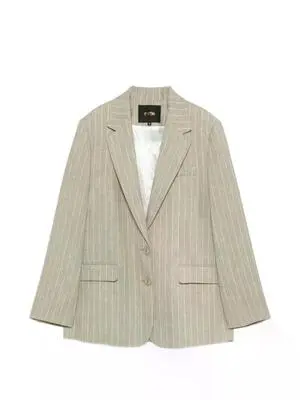 Maje Pinstripe Linen Cotton Blend Blazer - Neutrals