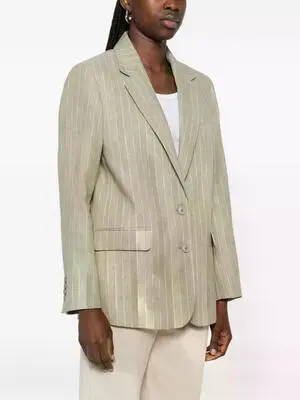 Maje Pinstripe Linen Cotton Blend Blazer - Neutrals