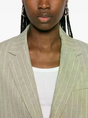 Maje Pinstripe Linen Cotton Blend Blazer - Neutrals