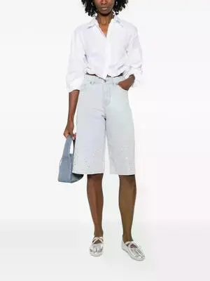 Maje Embellished Light Wash Denim Bermuda Shorts