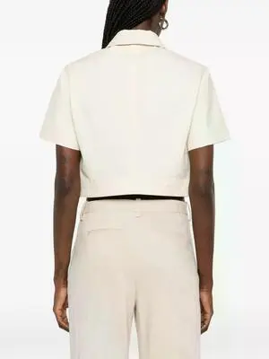 Maje Cropped Textured Cotton Shirt Jacket With Gold-tone Buttons