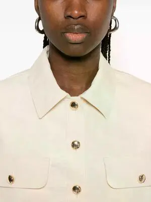 Maje Cropped Textured Cotton Shirt Jacket With Gold-tone Buttons