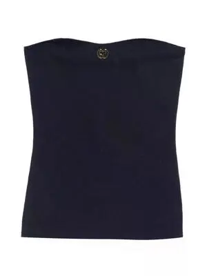 Maje Rib Knit Bandeau Top With Logo Plaque - Blue