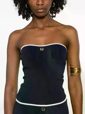 Maje Rib Knit Bandeau Top With Logo Plaque - Blue