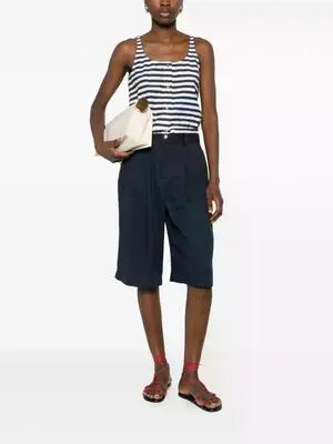 Maje Pleated Bermuda Shorts In Marled Navy