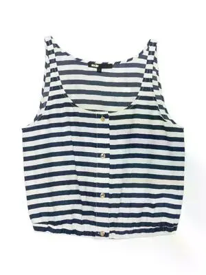 Maje Striped Linen-blend Cropped Top With Gold-tone Buttons - Blue