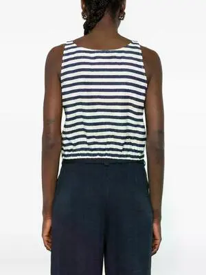 Maje Striped Linen-blend Cropped Top With Gold-tone Buttons - Blue