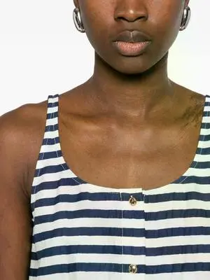 Maje Striped Linen-blend Cropped Top With Gold-tone Buttons - Blue