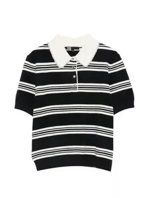 Maje Striped Polo With Rhinestone Collar