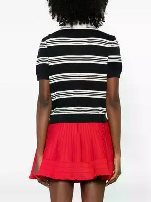 Maje Striped Polo With Rhinestone Collar