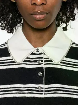 Maje Striped Polo With Rhinestone Collar