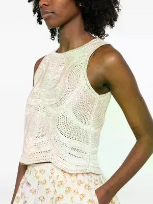Maje Crochet Cropped Top With Scalloped Hem