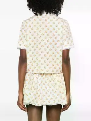 Maje Floral Print Cropped Shirt With Lace Trim