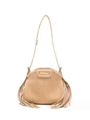 Maje Fringed Raffia Effect Leather Shoulder Bag - Neutrals