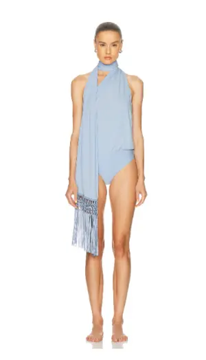 Andamane Alba Fringed Bodysuit - Cielo