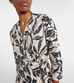 Max Mara Camino Printed Cotton Wrap Dress - White
