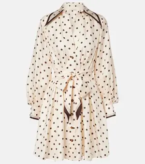 Zimmermann Belted Polka-Dot Silk Shirt Dress Beige