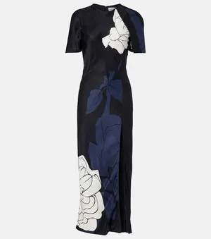 Victoria Beckham Floral Print Midi Dress - Blue
