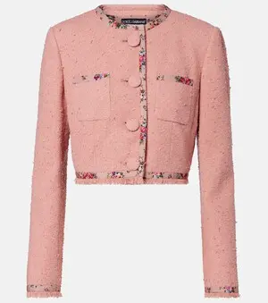 Dolce & Gabbana Floral Cropped Cotton-blend Tweed Jacket - Pink