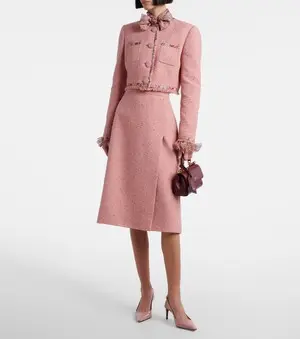 Dolce & Gabbana Floral Cropped Cotton-blend Tweed Jacket - Pink