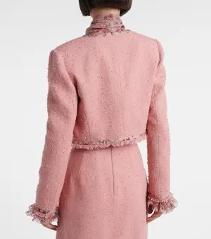 Dolce & Gabbana Floral Cropped Cotton-blend Tweed Jacket - Pink
