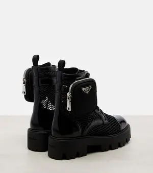 Prada Leather-trimmed Mesh Combat Boots