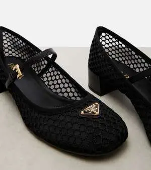 Prada Leather-trimmed Mesh Mary Jane Pumps - Black