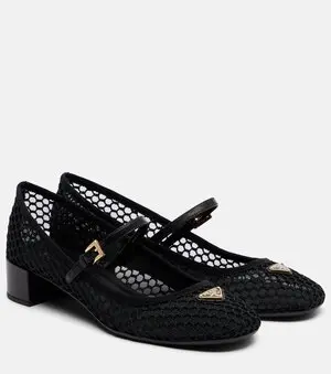Prada Leather-trimmed Mesh Mary Jane Pumps