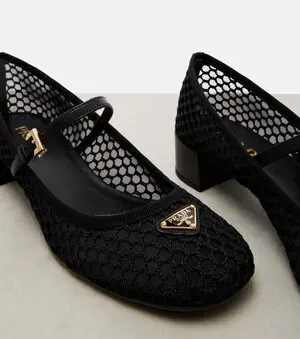 Prada Leather-trimmed Mesh Mary Jane Pumps