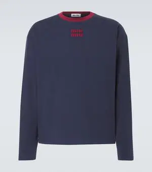 Miu Miu Logo Cotton Jersey T-shirt - Blue