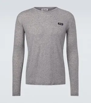 Miu Miu Logo Cotton Jersey T-shirt - Grey