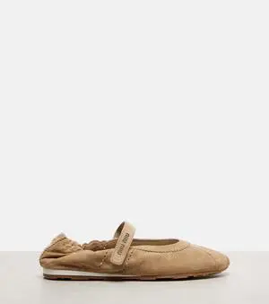 Miu Miu Plume Suede Ballet Flats - Beige