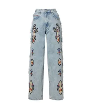 MARANT ETOILE Maella Embroidered Fringed Straight Jeans - Blue