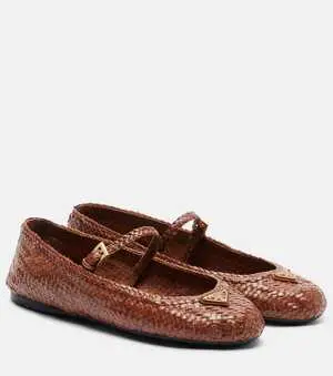 Prada Woven Leather Mary Jane Flats