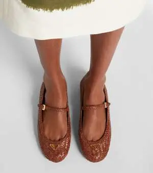 Prada Woven Leather Mary Jane Flats