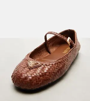 Prada Woven Leather Mary Jane Flats