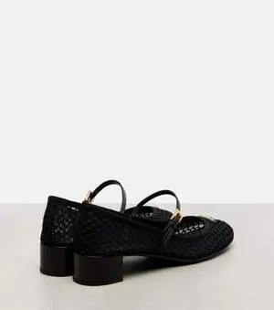 Prada Leather-trimmed Mesh Mary Jane Pumps - Black