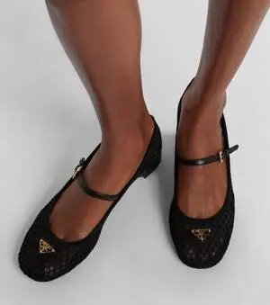 Prada Leather-trimmed Mesh Mary Jane Pumps - Black