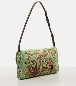 Valentino Garavani Beaded Floral Shoulder Bag - Green