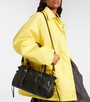 Prada Bonnie Medium Leather Tote Bag - Black