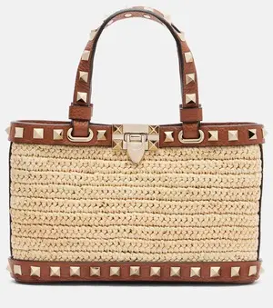 Valentino Garavani Rockstud Mini Raffia Tote Bag - Beige