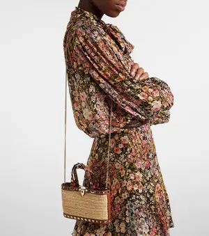 Valentino Garavani Rockstud Mini Raffia Tote Bag - Beige