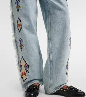 MARANT ETOILE Maella Embroidered Fringed Straight Jeans