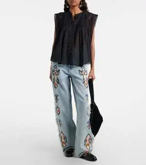 MARANT ETOILE Maella Embroidered Fringed Straight Jeans