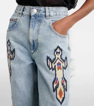MARANT ETOILE Maella Embroidered Fringed Straight Jeans