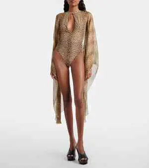 Roberto Cavalli Open-back Swimsuit With Keyhole Neckline - Brown