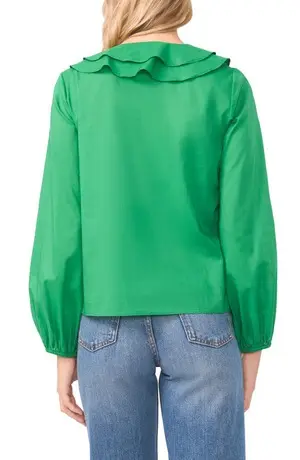 Vince Camuto Ruffle V-neck Cotton Top - Field Green