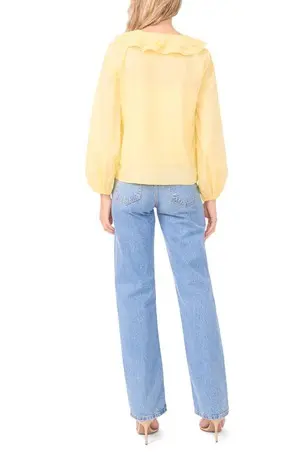 Vince Camuto Ruffle V-neck Cotton Top - Lemon Cream